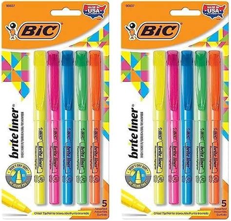 BIC Brite Liner Highlighters Chisel Tip 5 Count Pack Of Highlighters Assorted Colors Ideal