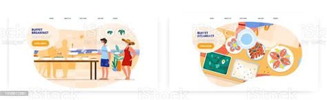 아침 식사 방문 페이지 디자인 웹 사이트 배너 벡터 템플릿 세트 호텔 리조트 레스토랑 케이터링 비즈니스 뷔페에 대한 스톡 벡터 아트 및 기타 이미지 Istock