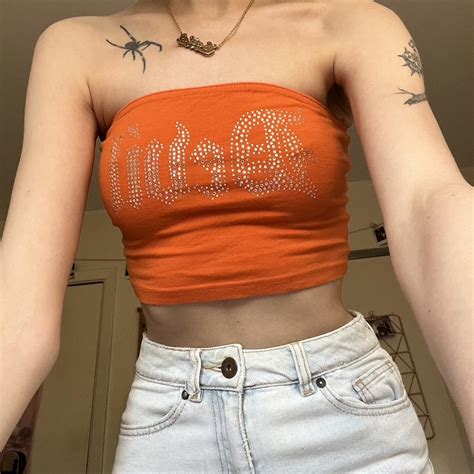 Orange Devil Rhinestone Tube Top From Dollskill Depop