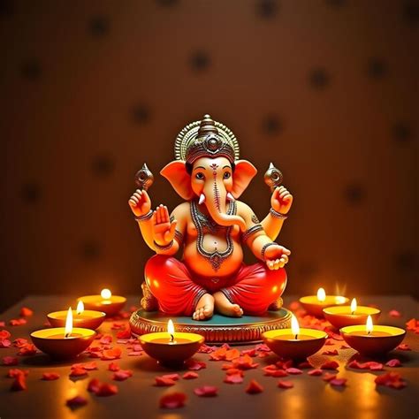 Happy Diwali And Ganesh Chaturthi Greeting Card Using Photograph Of Lord Ganapati Idol Premium