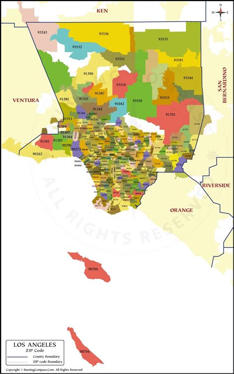 Los Angeles Zip Code Map Los Angeles County Zip Code Map California Usa
