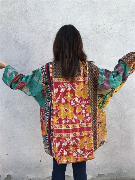 Plus Size Reversible Cotton Kantha Jacket