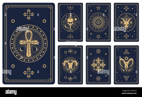 Tarot Cards With Esoteric Magic Symbols Of Skull Devil Star And Moon