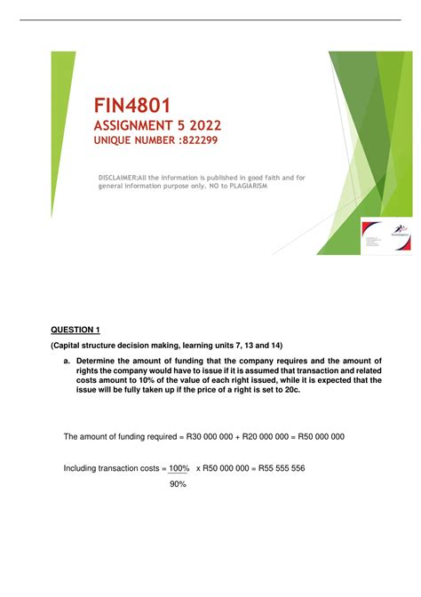 fin4801 assignment 5 2022 fin4801 advanced financial management