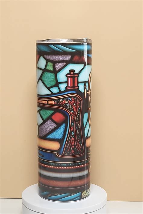 Vintage Sewing Machine Stained Glass 20oz Tumbler Quilter T Etsy