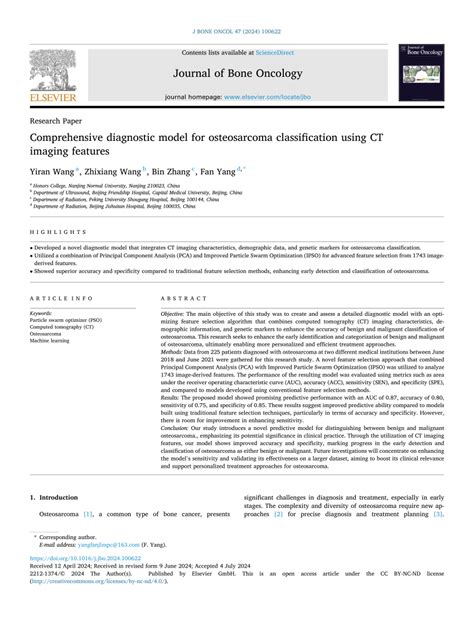 Pdf Comprehensive Diagnostic Model For Osteosarcoma Classification Using Ct Imaging Features