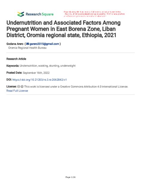 Pdf Undernutrition And Associated Factors Among Pregnant Women In