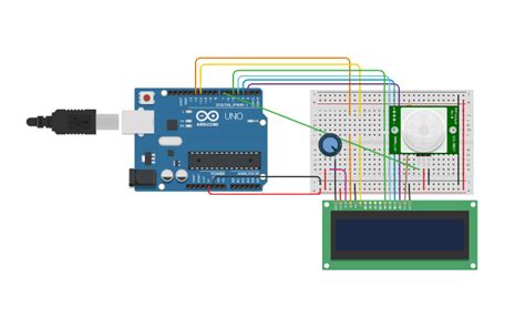 Circuit Design Detector De Movimiento Con Sensor Pir Y Pantalla Lcd Tinkercad