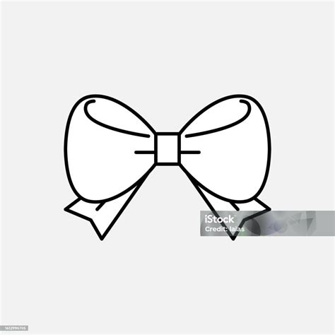 리본 활 선 아이콘입니다 어린이를 위한 색칠하기 책 윤곽선 스타일의 벡터 그림입니다 0명에 대한 스톡 벡터 아트 및 기타 이미지