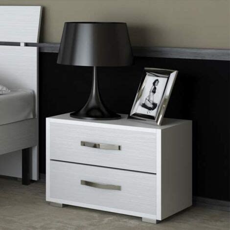 Comodino Moderno Bianco Frassinato Con Due Cassetti Per