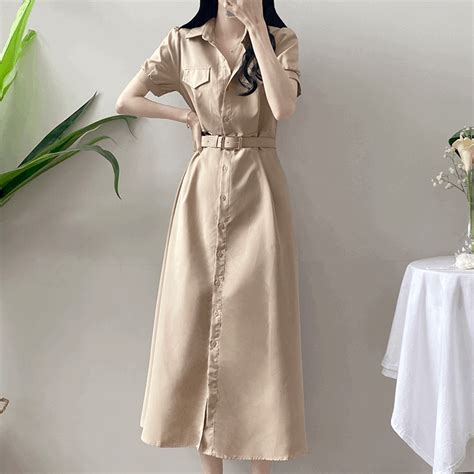 2color고퀄벨트set 슈 포켓 트렌치 셔츠 카라 벨트 반팔 롱 원피스 하객 데이트 여름