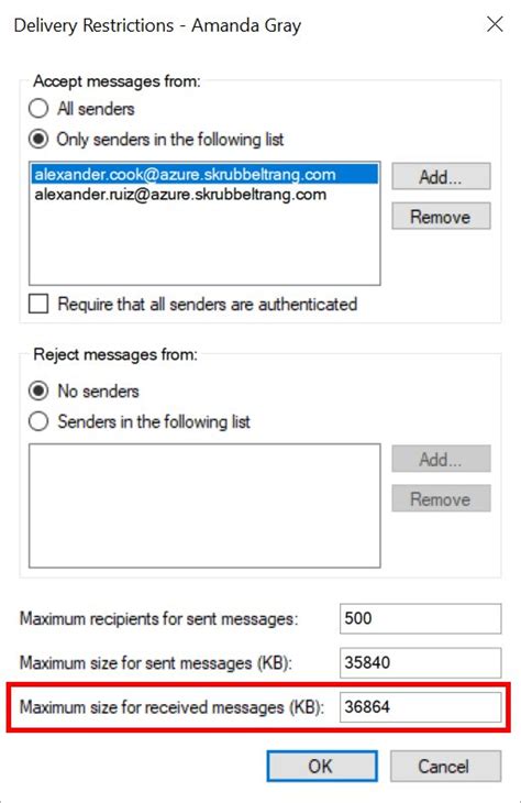 Set Mailbox MaxReceiveSize Easy365Manager