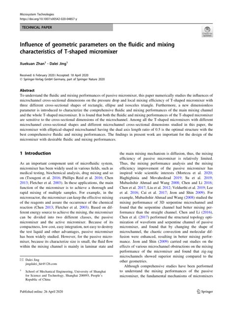 influence of geometric parameters on the fluidic and mixing
