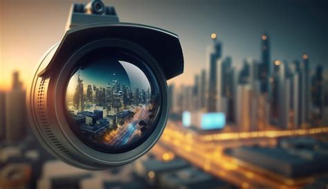 Premium Photo Modern Cctv Camera Over Cityscape Background With