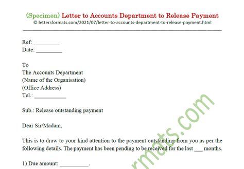 Letter To Accounts Dept To Release Outstanding Payment