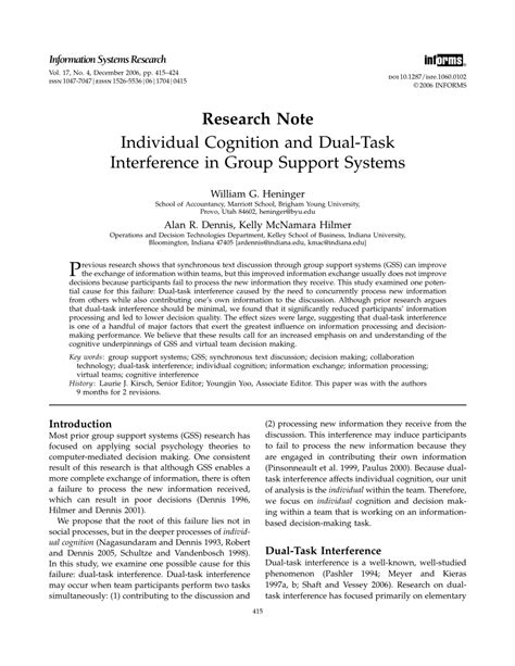 Pdf Research Note Individual Cognition And Dual Task Interference In