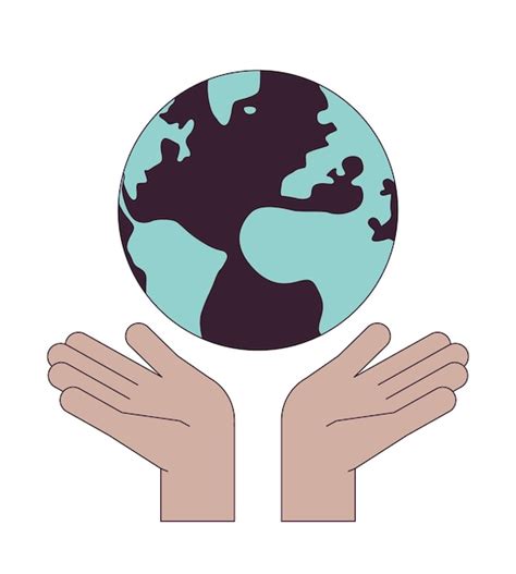 Premium Vector Hands Protect Earth Flat Line Color Isolated Vector Object Editable Clip Art