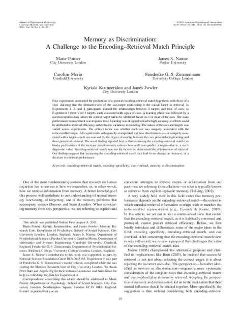 pdf memory as discrimination a challenge to the encoding retrieval