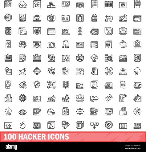 100 Hacker Icons Set Outline Illustration Of 100 Hacker Icons Vector Set Isolated On White