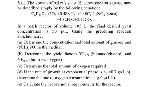 Solved The Growth Of Baker S Yeast S Cerevisiae On Chegg