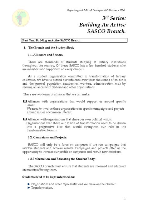 3rd Series Of Sasco Summary African Politics 3 Rd Series Building An Active Sasco Branch
