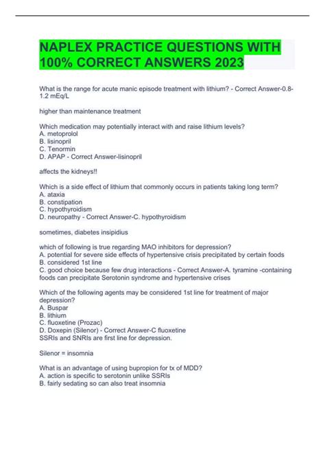 Naplex Practice Questions With 100 Correct Answers 2023 Naplex Stuvia Us