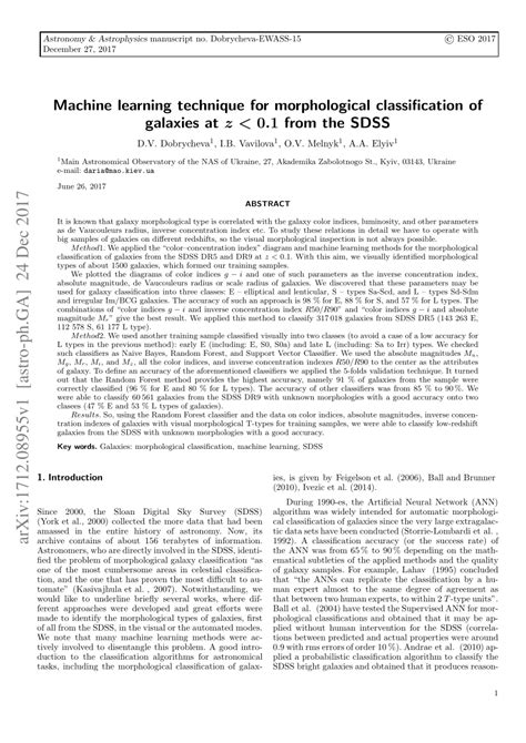 Pdf Machine Learning Technique For Morphological Classification Of