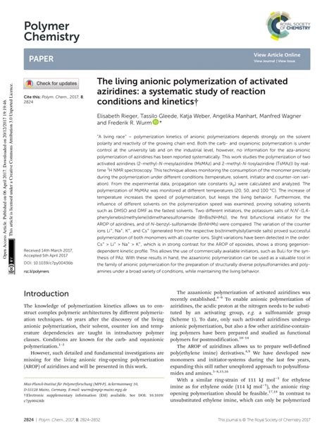 Pdf The Living Anionic Polymerization Of Activated Aziridines