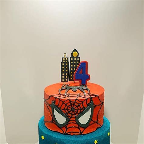Spiderman Cake With Number Four Vanilla And Chocolate Delight