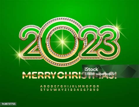 벡터 행복 인사말 카드 메리 크리스마스 2023 황금 알파벳 문자와 숫자 세트 12월 31일에 대한 스톡 벡터 아트 및 기타