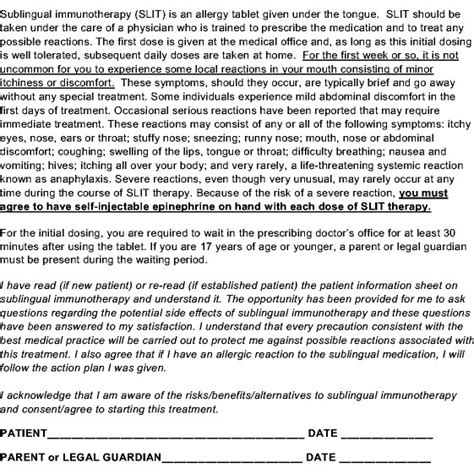 Sublingual Allergen Immunotherapy Patient Consent Form This Form As