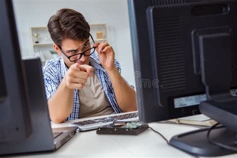 The Young Trader Monitoring Markets On Screens Stock Image Image Of