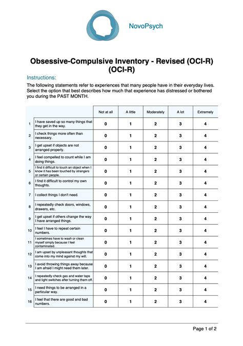 Obsessional Compulsive Inventory Revised OCI R NovoPsych