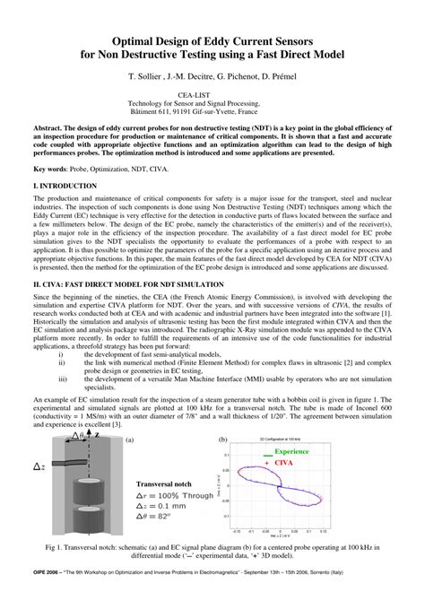 Pdf Optimal Design Of Eddy Current Sensors For Non Destructive Testing Using A Fast Direct Model