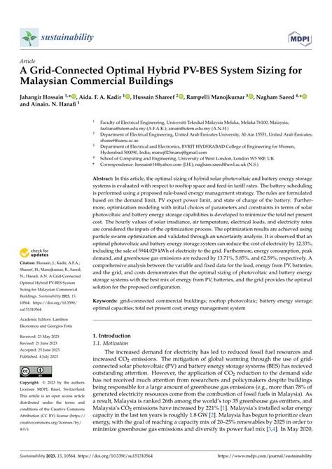 Pdf A Grid Connected Optimal Hybrid Pv Bes System Sizing For