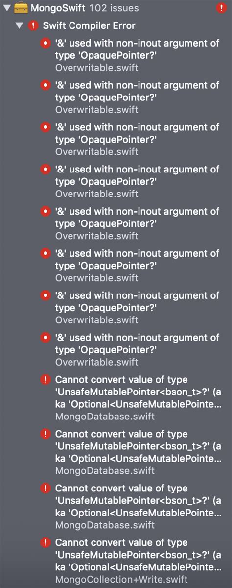 Ios MongoSwift Pod Contains 100 Compiler Errors Unable To Build