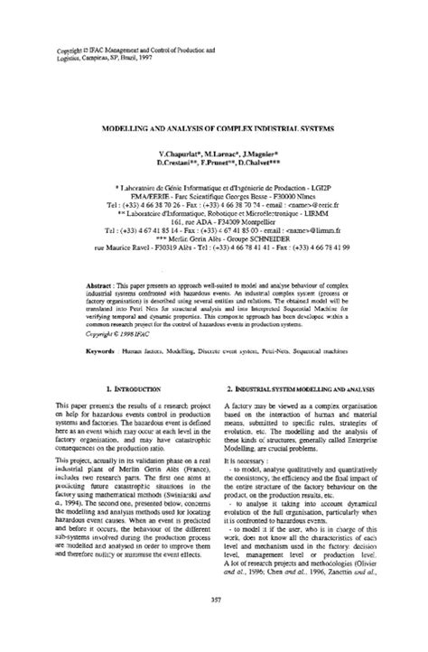 Pdf Modelling And Analysis Of Complex Industrial Systems