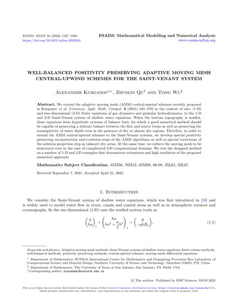 Pdf Well Balanced Positivity Preserving Adaptive Moving Mesh Central