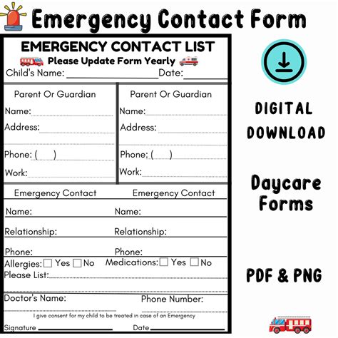 Free Printable Emergency Contact Form For Daycare Fanny Printable