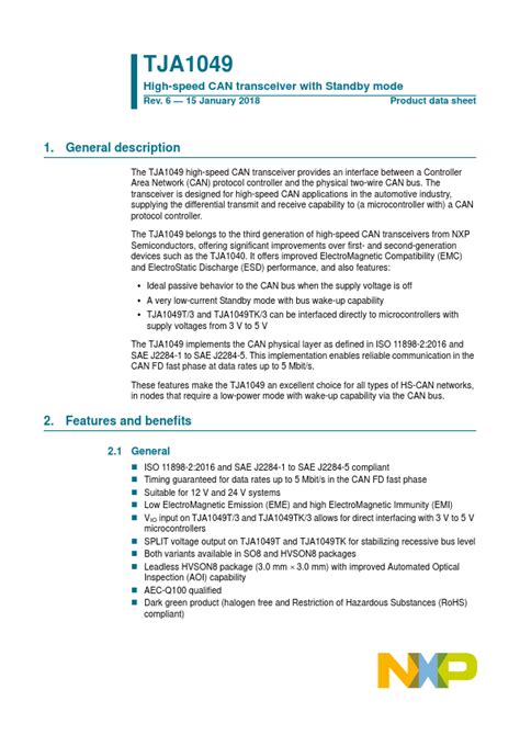 Tja1049 High Speed Can Transceiver Nxp