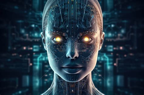眼睛发光的人工智能机器人数字艺术图片素材 正版创意图片402452738 摄图网