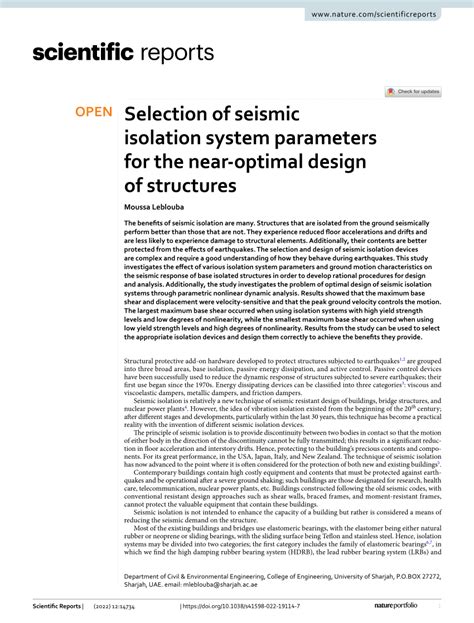 Pdf Selection Of Seismic Isolation System Parameters For The Near Optimal Design Of Structures