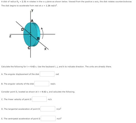 Solved A Disk Of ﻿radius R1 2 31m ﻿rotates In ﻿the X Y