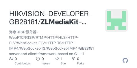 GitHub HIKVISION DEVELOPER GB ZLMediaKit RTSP Server 海康RTSP服务器 WebRTC RTSP RTMP HLS