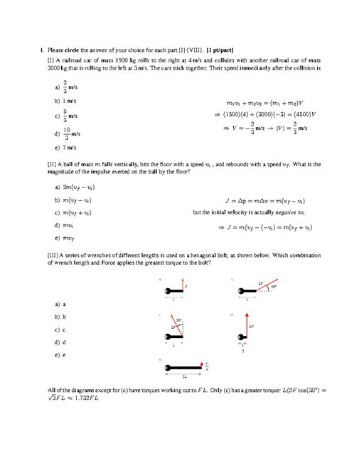 Physics 101 Practice Final Solutions Key Concepts And Problem