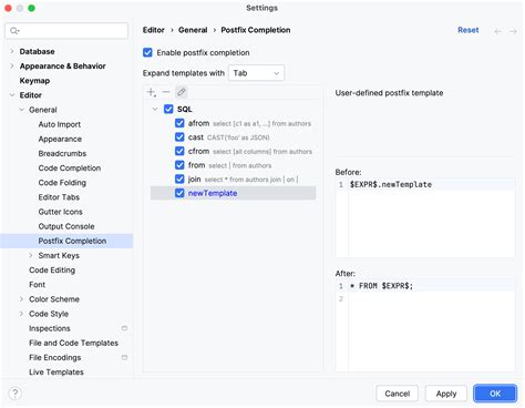 postfix completion datagrip documentation