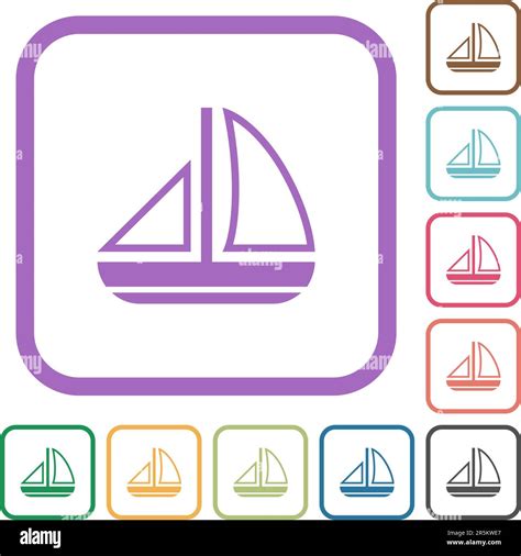 sailing boat outline simple icons in color rounded square frames on