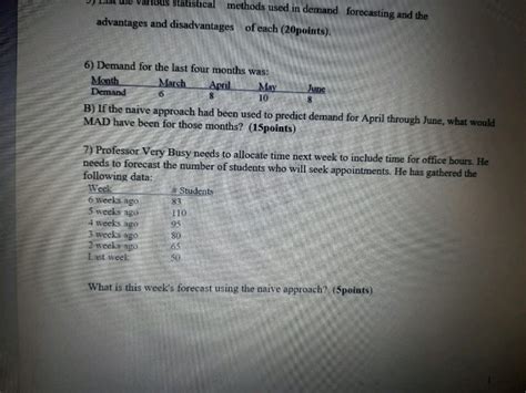 Solved Statistical Methods Used In Demand Forecasting And Chegg