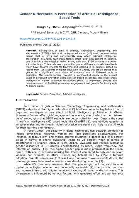 PDF Gender Differences In Perception Of Artificial Intelligence Based Tools