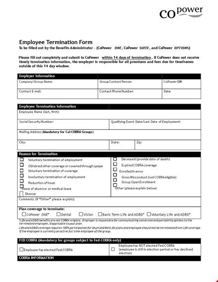 Printable Employee Termination Form